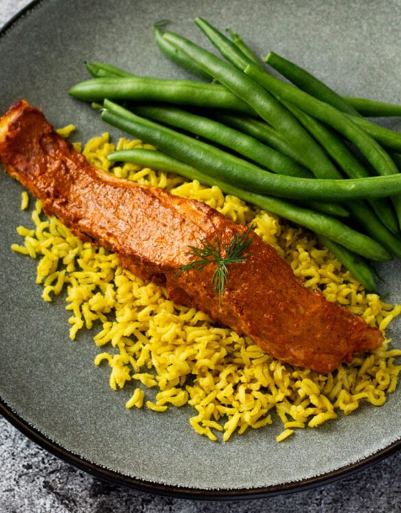 Baked Tandoori Salmon With Dill Cucumber Raita