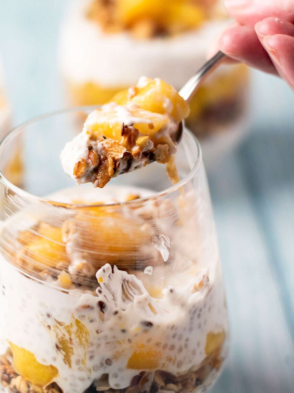 Healthy Mango Parfaits w/ Greek yogurt, Coconut & Chia seeds